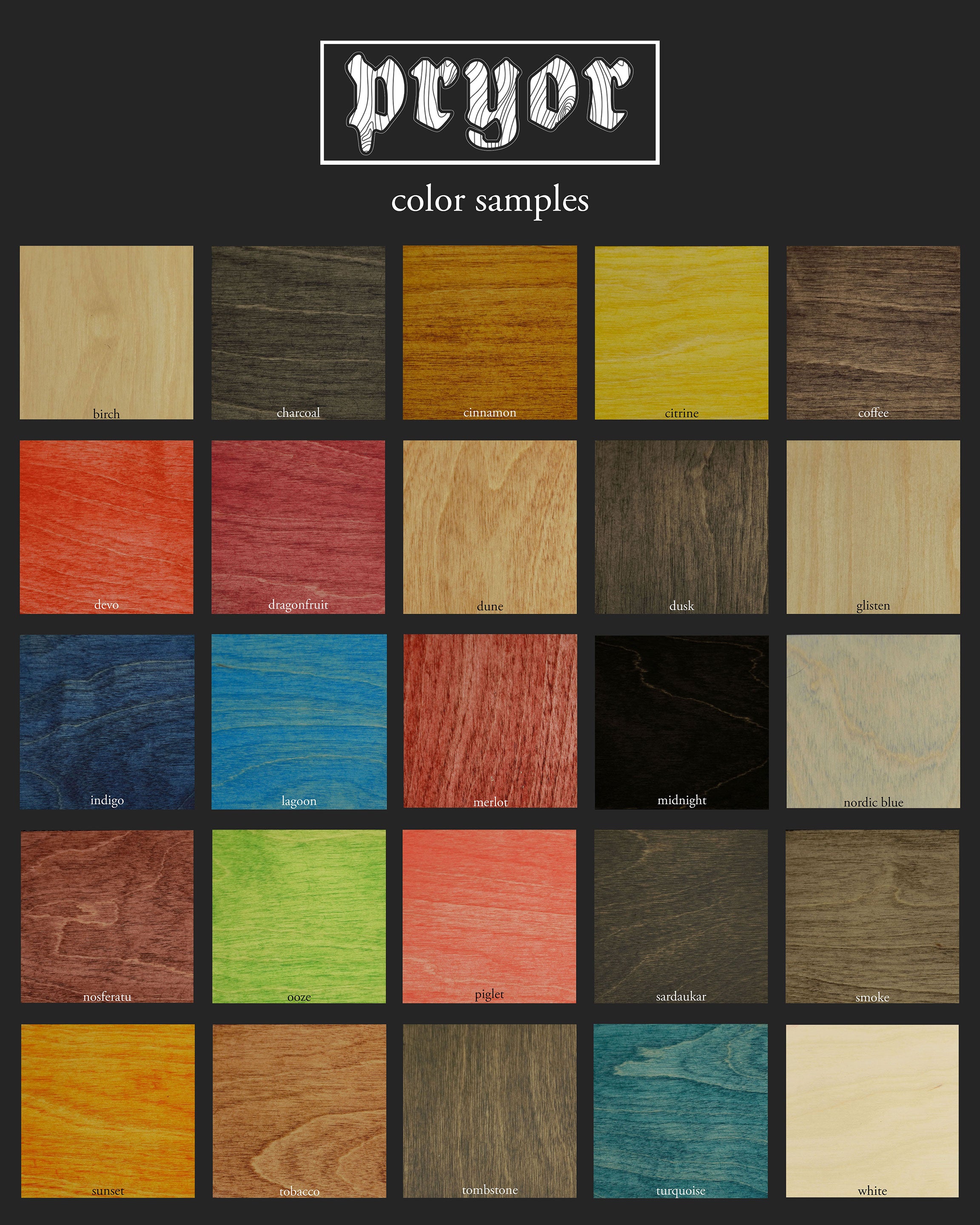 Pryor Custom Craft Color Stain Samples